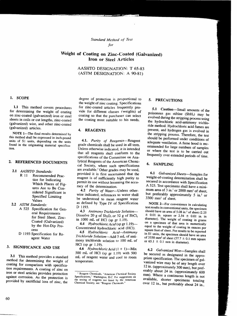 T 065-83 Weight of Coating On Gavanized Iron or Steel Articl | PDF