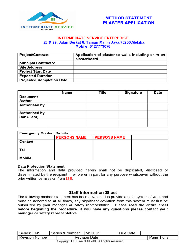 Plastering SWMS | PDF | First Aid | Personal Protective Equipment