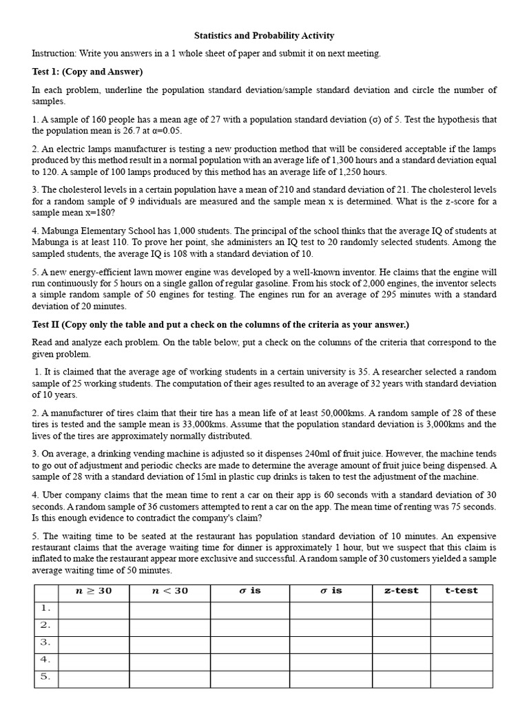Statistics-and-Probability-Activity | PDF | Student's T Test ...