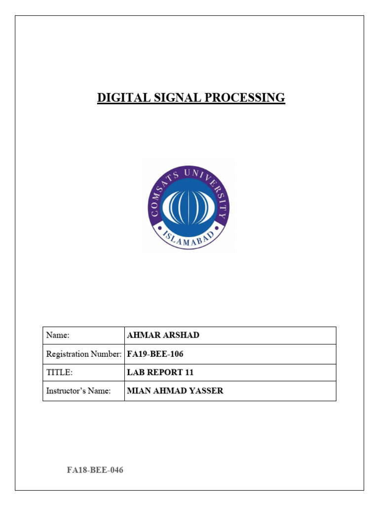 Digital Signal Processing Lab Report 11 Fa19 Bee 106 Download Free Pdf Filter Signal