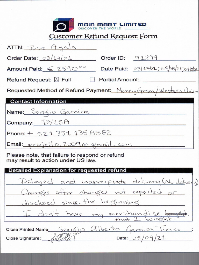 Customer Refund Request Form | PDF