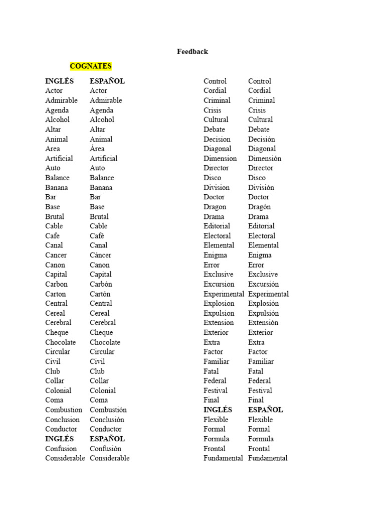 Cognates | PDF | Estudios de idiomas extranjeros | Arte