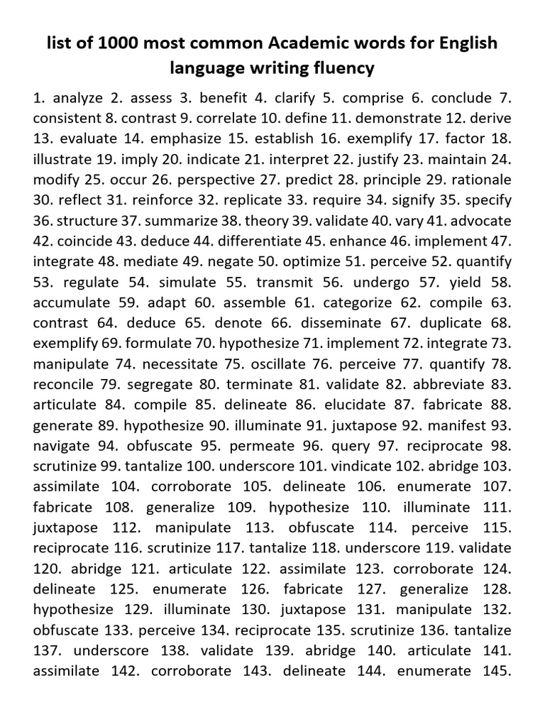 1000 Common Academic Words List | PDF | Methodology | Epistemology Of ...