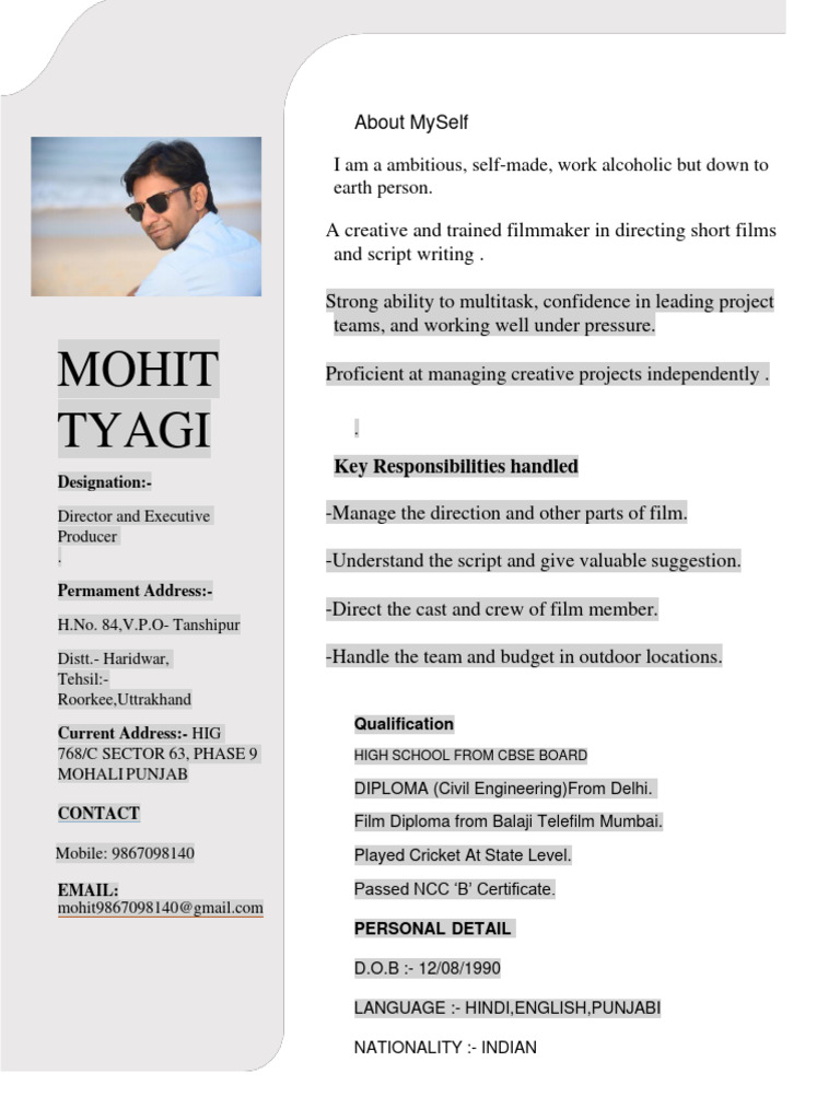 Mohit Tyagi Biodata 1 | PDF