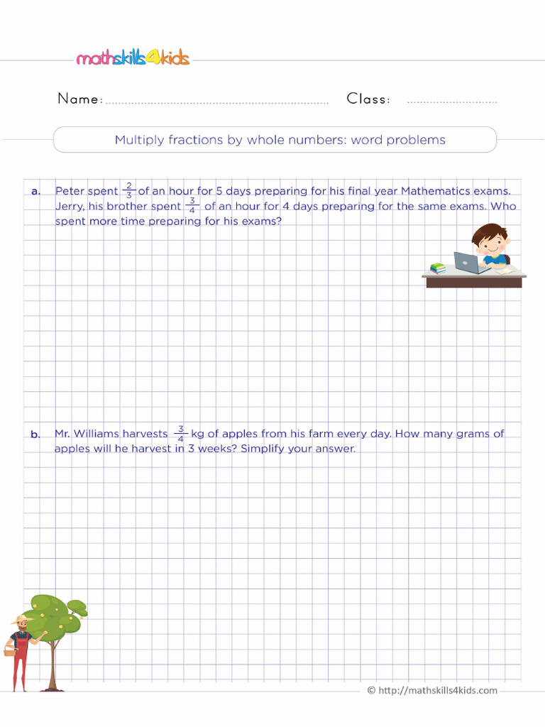 13.multiply Fractions by Whole Numbers Word Problems - Klnhbterg | PDF