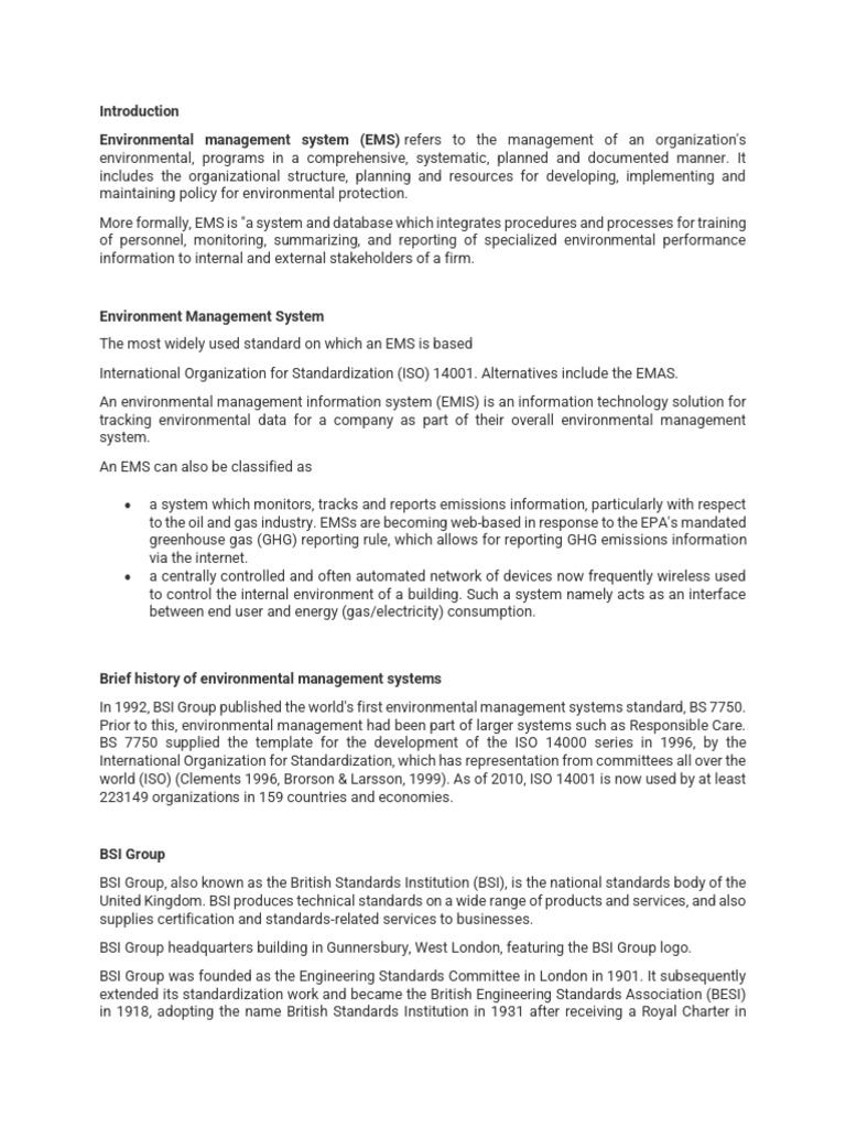 Environmental Management System (EMS) Refers To The Management of An ...