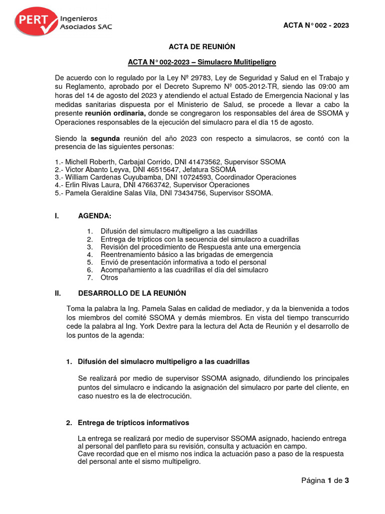 03 Acta N°002-2023 Reunion CSSOMA | PDF