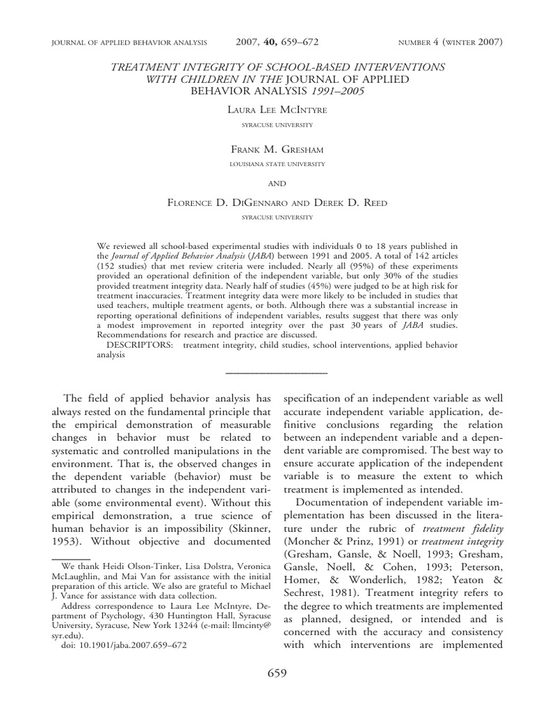 Treatment Integrity of School-Based Interventions Wiith Children in The ...