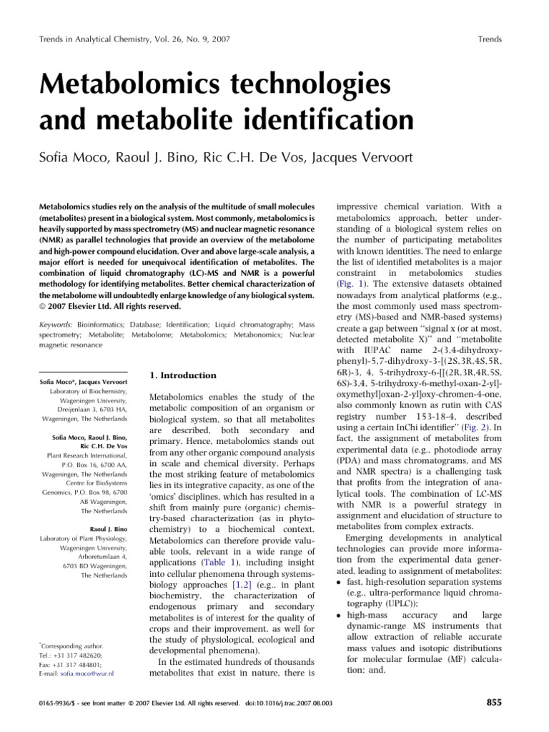 Metabolomics Technologies | PDF | Metabolomics | Mass Spectrometry