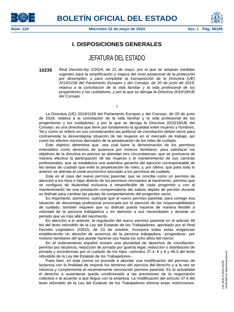 Boe A 2024 10235 | PDF | Desempleo | Derecho laboral