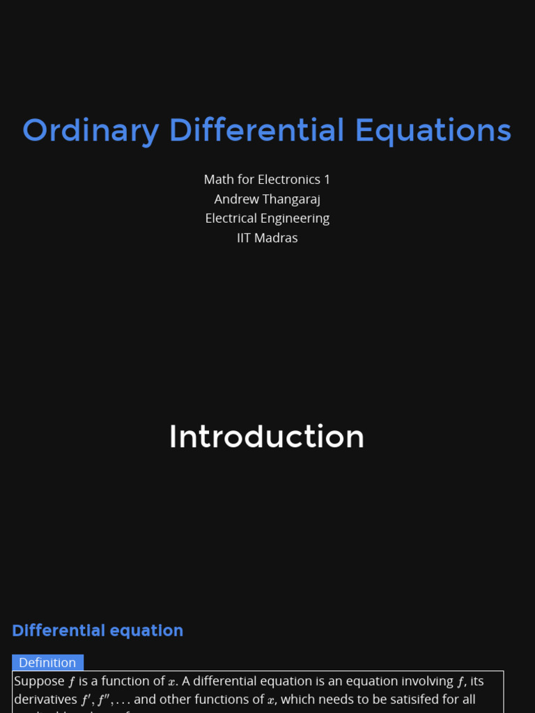 Ordinary Differential Equations | PDF | Ordinary Differential Equation | Mathematical Analysis