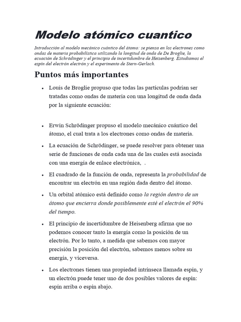 Modelo Atómico Cuantico (Alumno Zavala) | PDF | Electrón | Mecánica ...