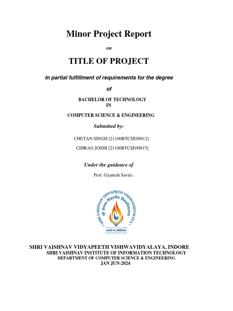 SVIIT-CSE - Minor Project Report Format For Jan-Jun2024 | Download Free PDF | Compiler ...