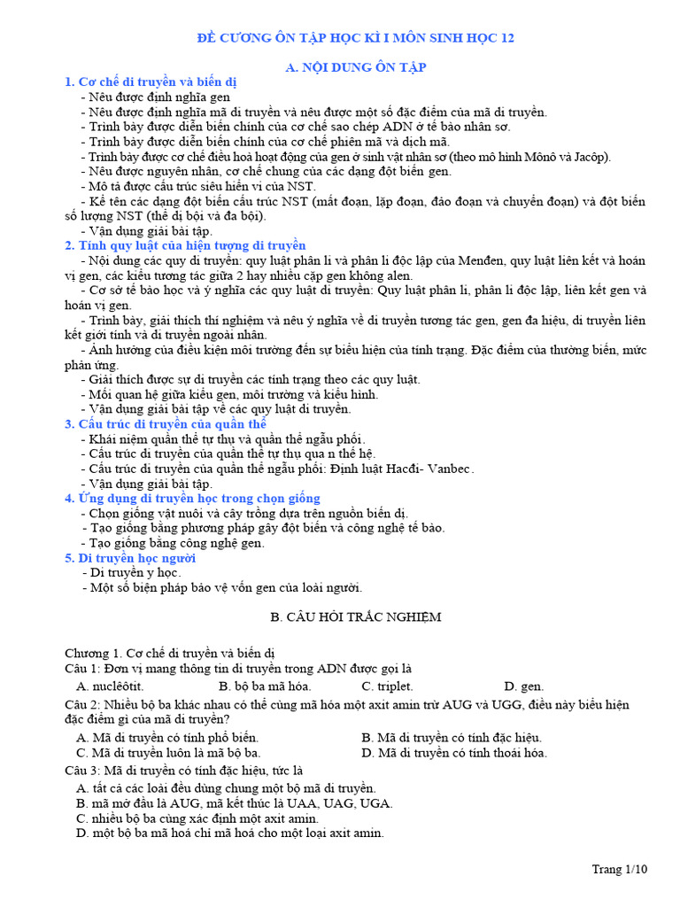 HS - Dề Cương SH12 (22-23) - Hki | PDF