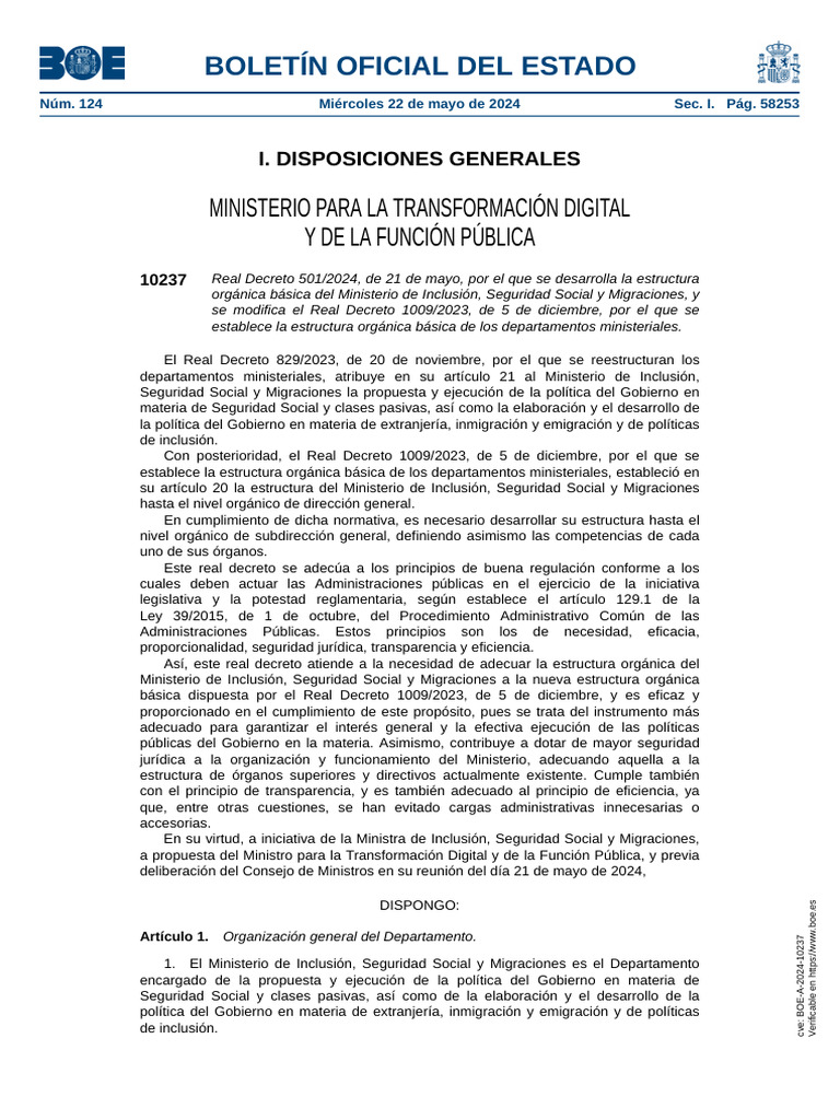 BOE-A-2024-10237 | PDF | Ministerio (Departamento de Gobierno) | Gobierno