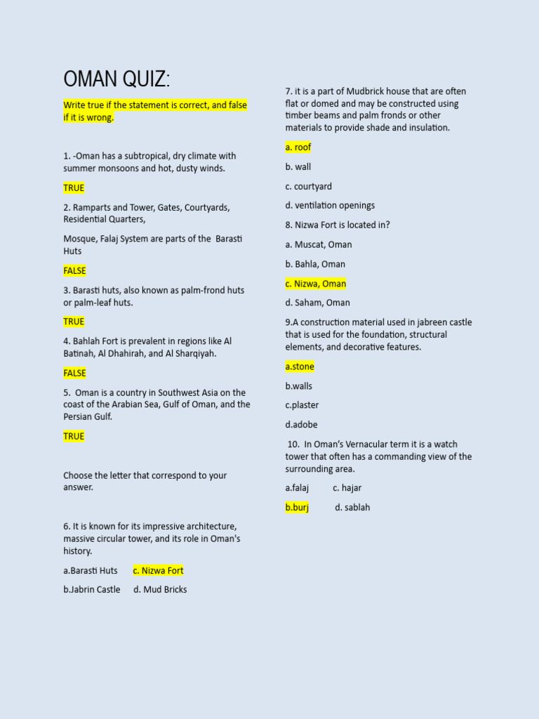 Oman Quiz | PDF