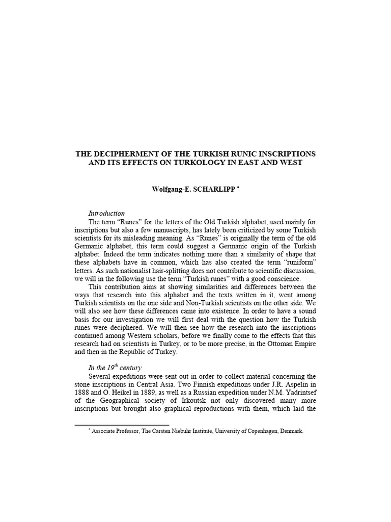 The Decipherment of The Turkish Runic Inscriptions and Its Effects On ...