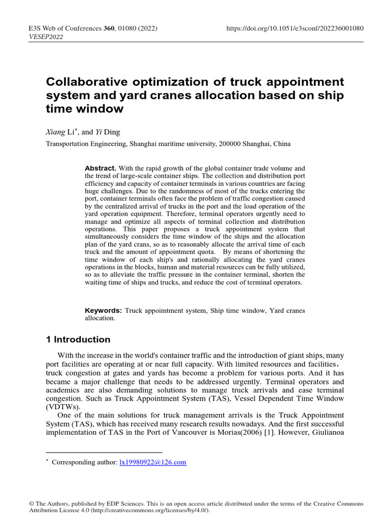 Li, X., & Ding, Y. (2022) - Collaborative Optimization of Truck Appointment System | Download ...