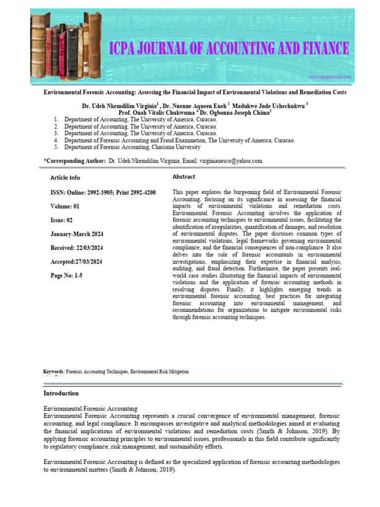 Environmental Forensic Accounting Assessing The Financial Impact of ...