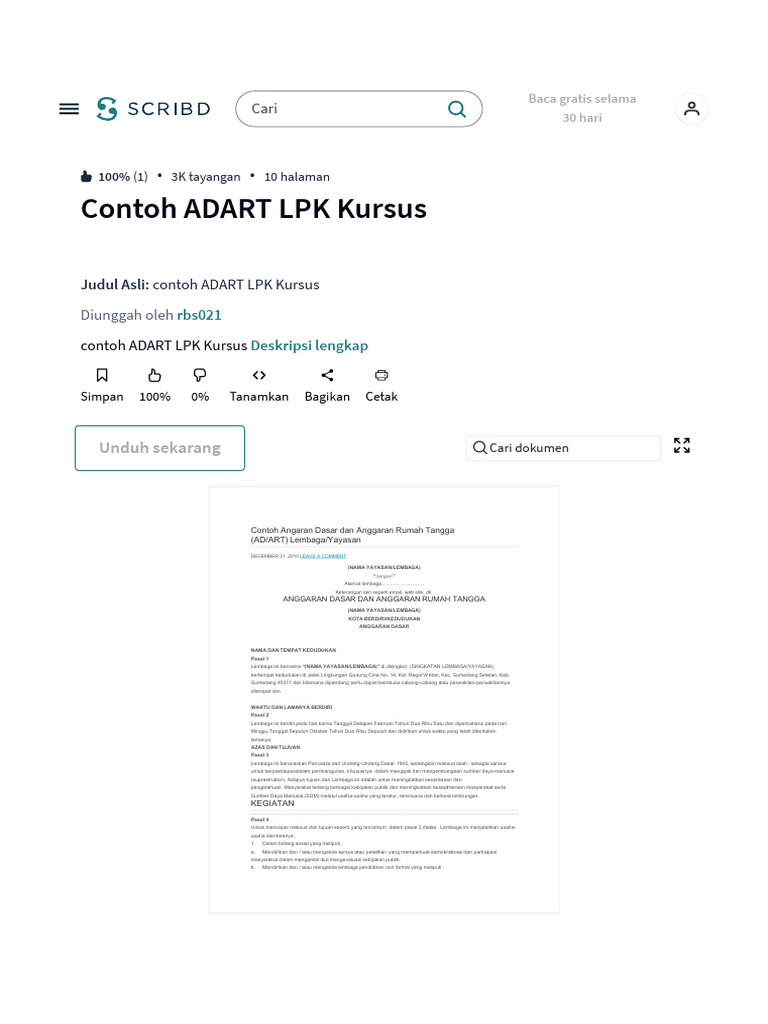 Contoh ADART LPK Kursus - PDF | PDF
