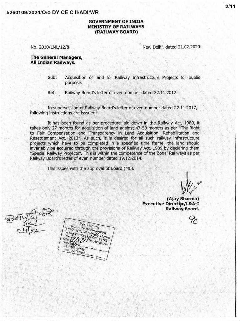 Land Acquisition Policy for Rail Projects | PDF | Government Of India ...