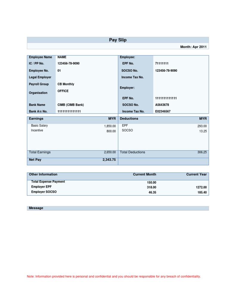 Payslip Sample 1111 | PDF