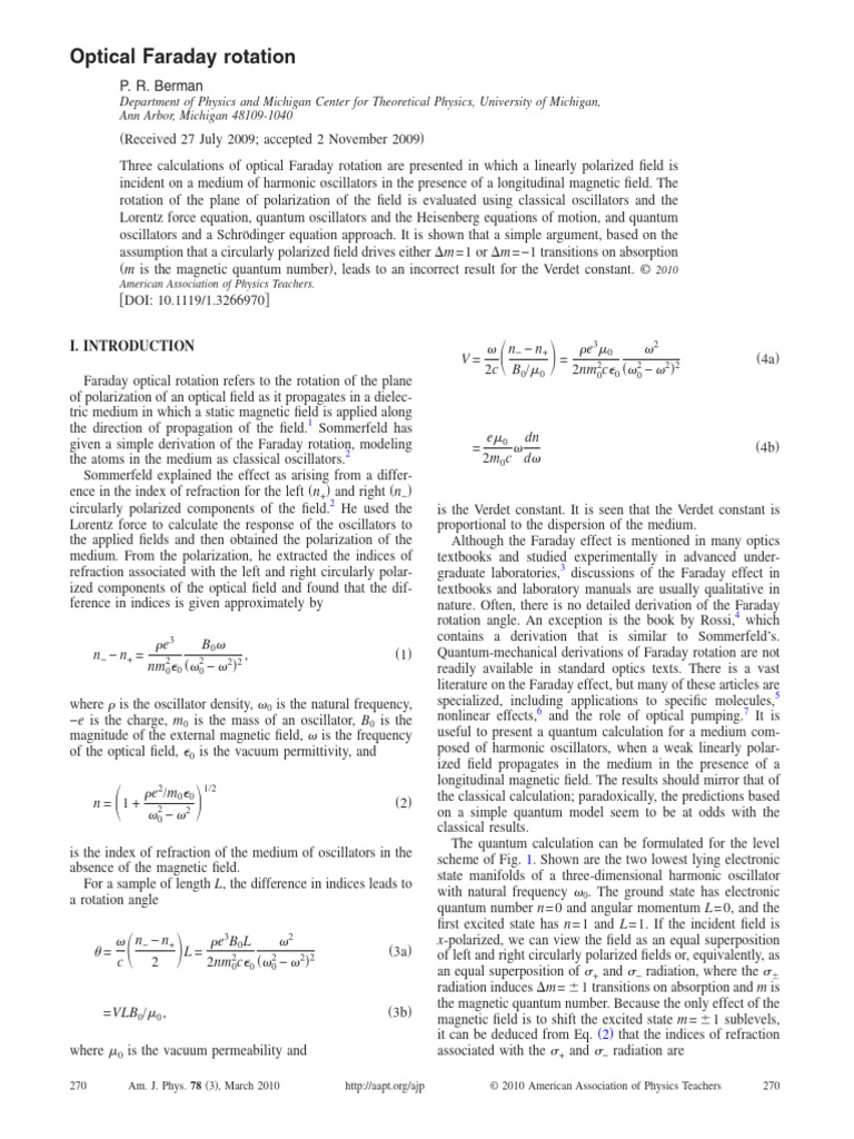 Optical Faraday Rotation | PDF | Polarization (Waves) | Optics
