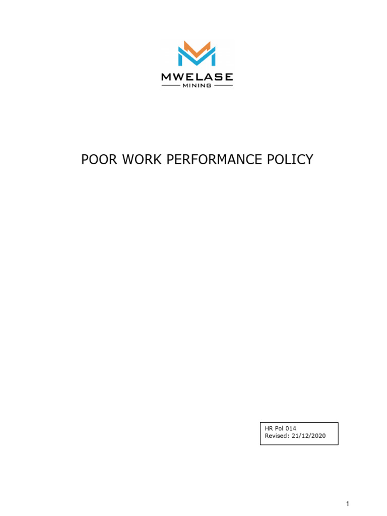 HR Pol 014 Poor Work Performance Policy (2020) | PDF | Employment | Performance Appraisal
