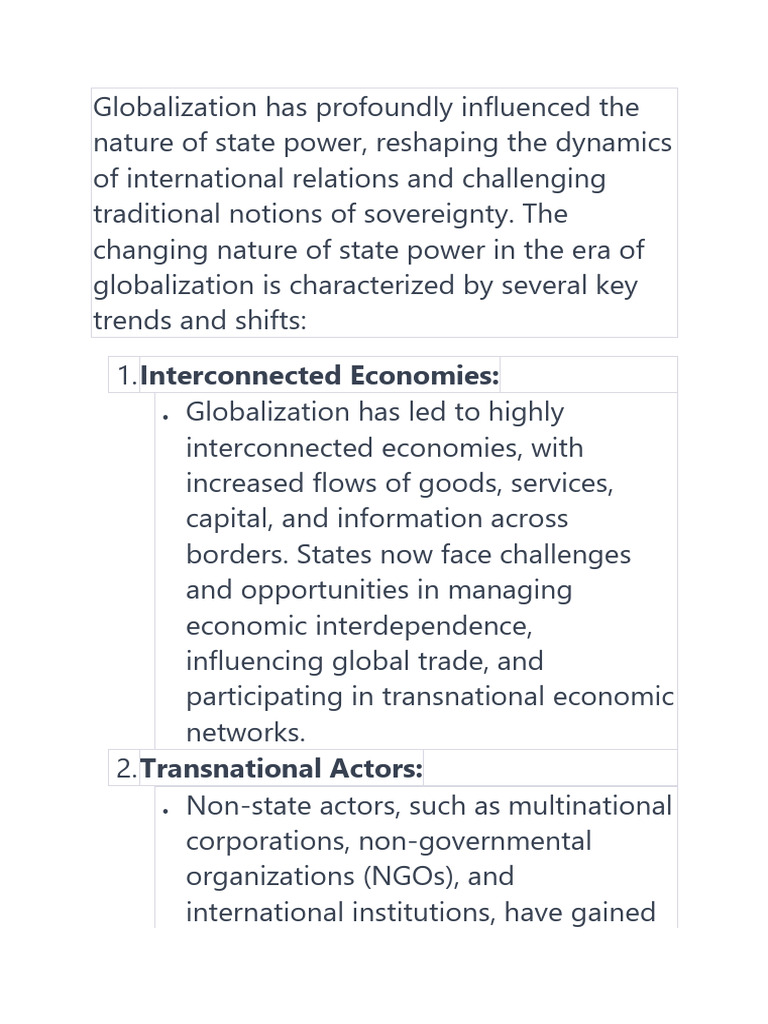 Impact of Globalization on State Power | PDF | Globalization ...