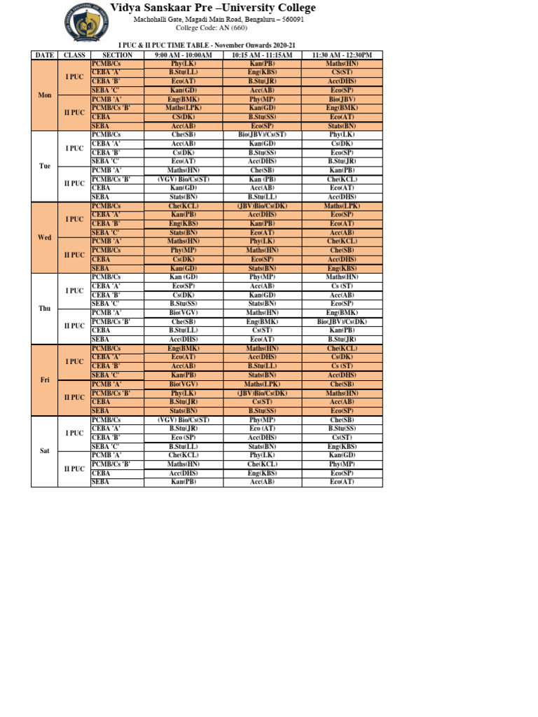TIME TABLE Nov 2020-21 24.11 | PDF | Teaching Methods & Materials ...