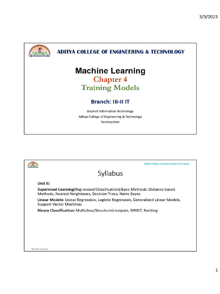 Unit II - 1 - Chapter 4 -Training Models | PDF