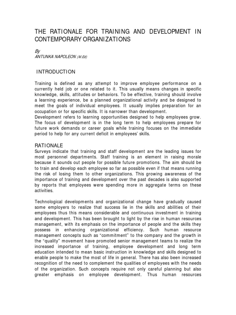 Rationale For Training and Development | PDF | Employment | Human Resources