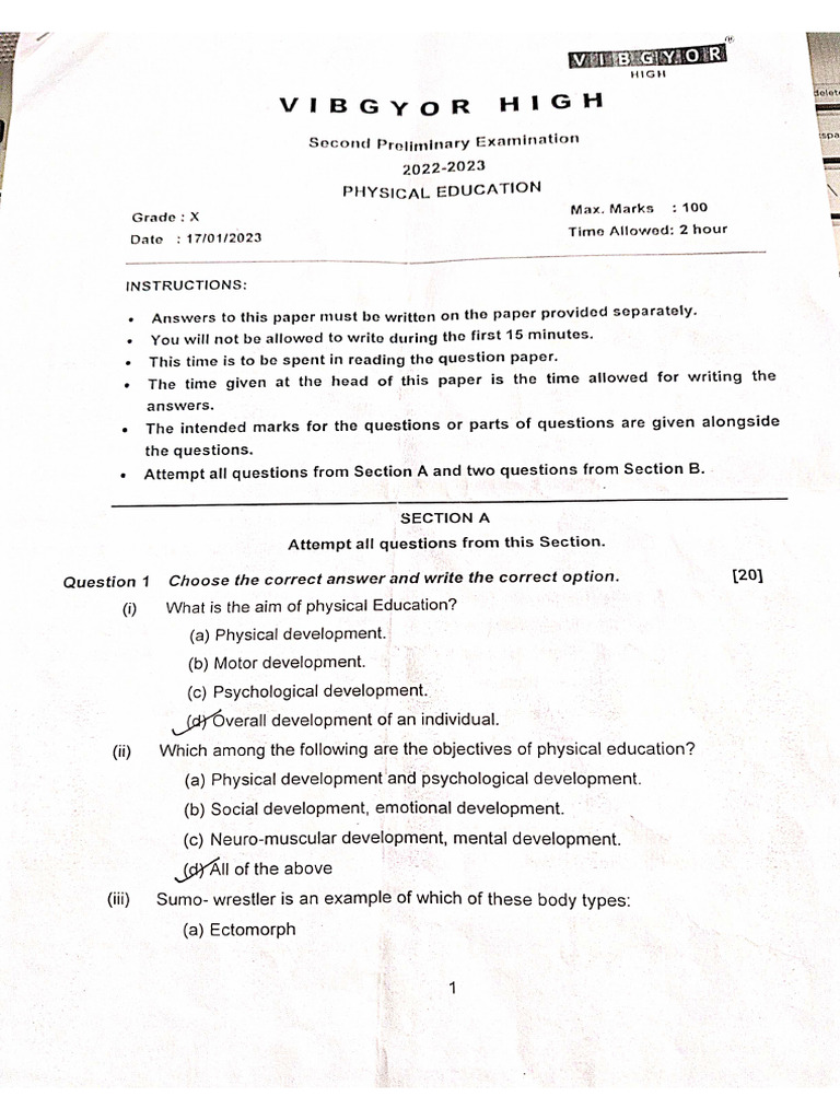 Prelim 2 Pe Vibgyor High | PDF