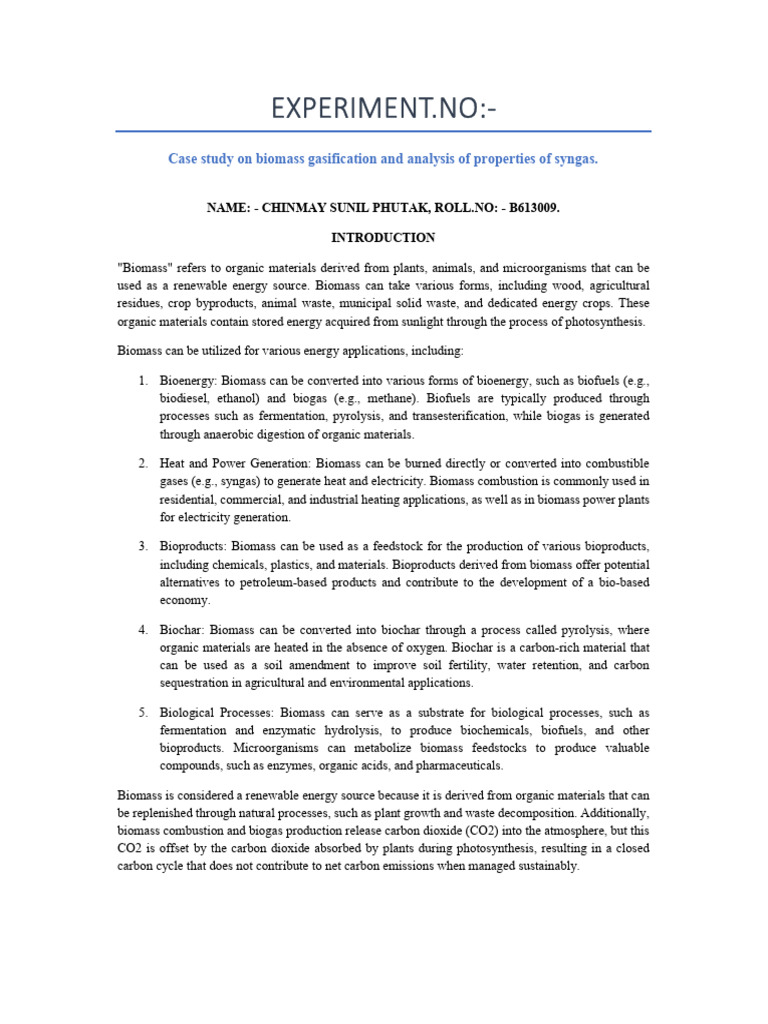 Biomass Experiment | PDF | Gasification | Biofuel