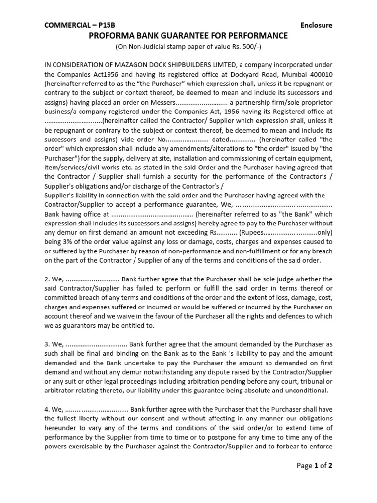 05 Enclosure 05 - Performance Bank Guarantee (PBG) Format | PDF ...