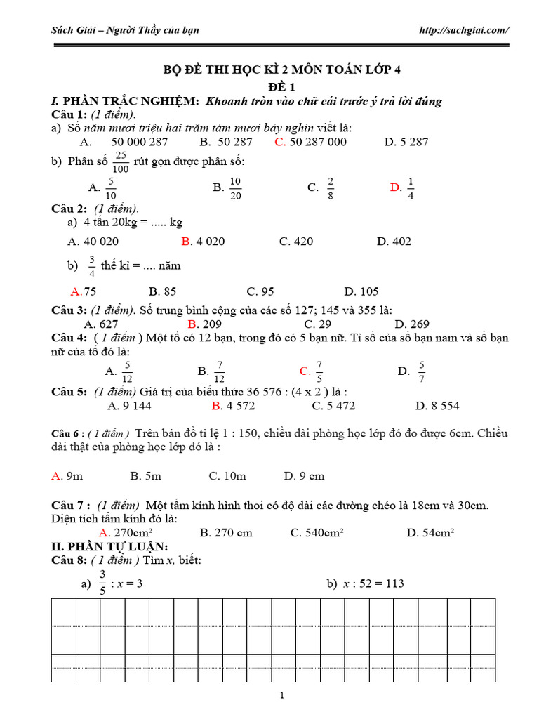 Bo de Thi HK2 Toan 4 | PDF