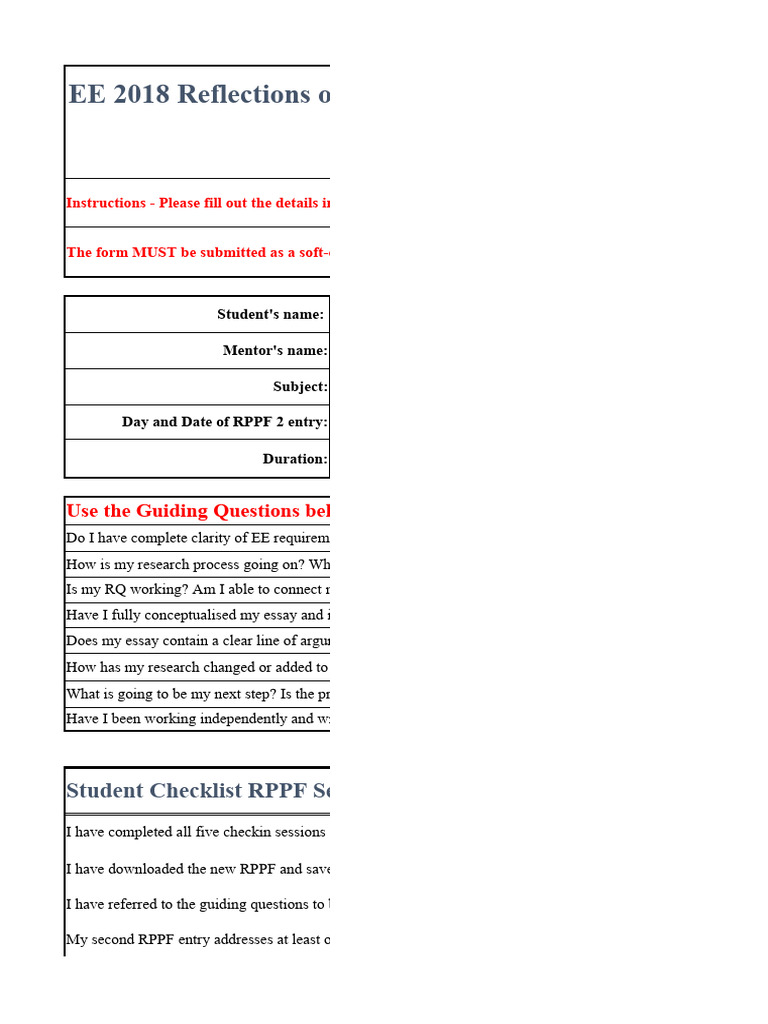 EE 2018 RPPF Session 2 Student Checklist | PDF | Methodology