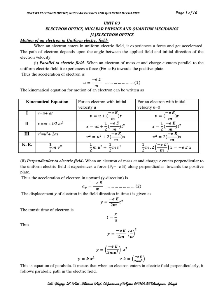 Electron Optics and Quantum Mechanics | PDF | Wave Function ...