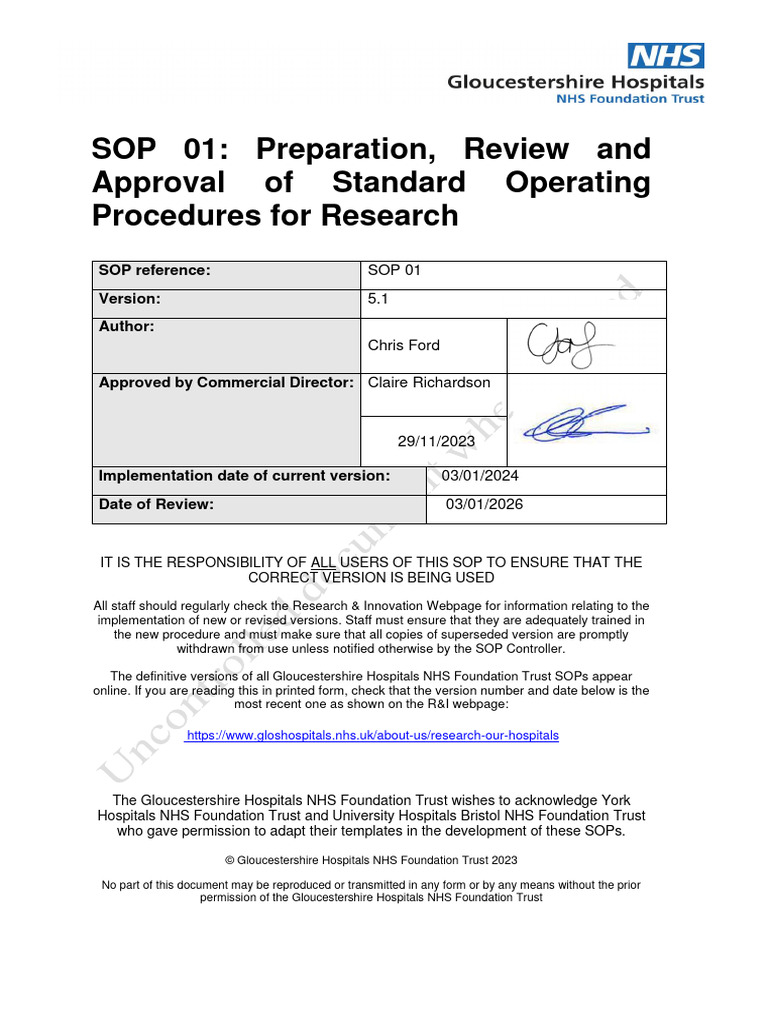 SOP - 01 - Preparation - of - SOPsPreparation, Review and Approval of Standard Operating ...