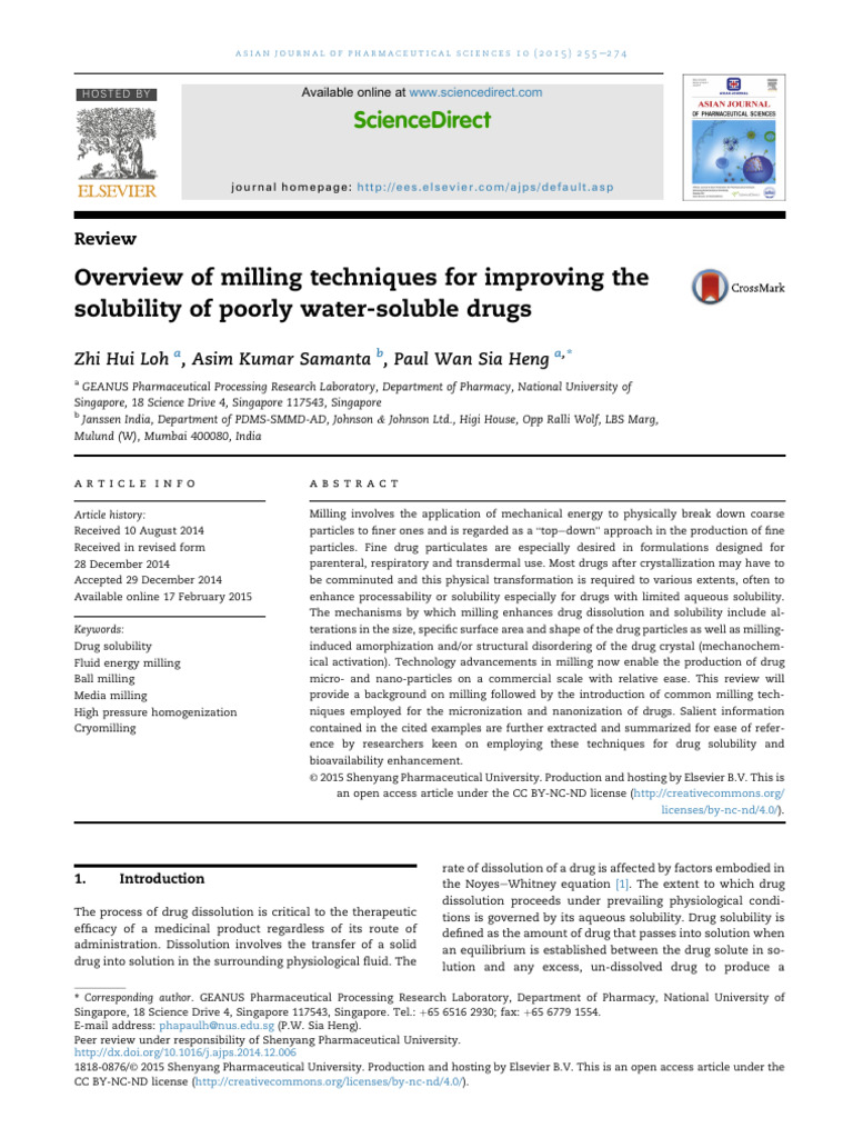 Milling Techniques for Drug Solubility | PDF | Solubility | Physical Chemistry