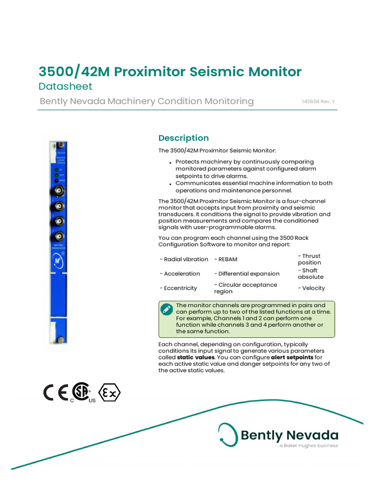 Open 3500-42M Proximitor Seismic Monitor Datasheet - 143694 | PDF