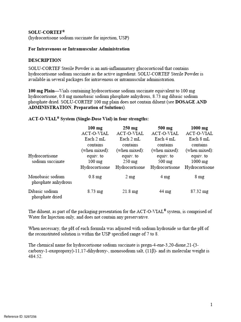 Solu Cortef FDA PIL 2023 | Download Free PDF | Dose (Biochemistry) | Chemistry