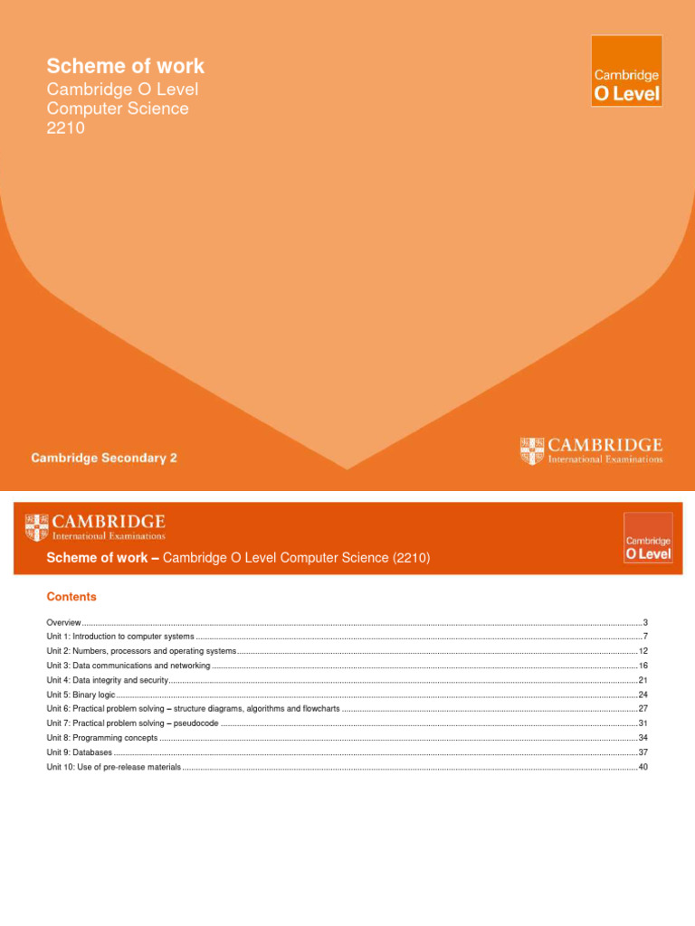 Scheme of Work: Cambridge O Level Computer Science 2210 | PDF | Computer Data Storage ...