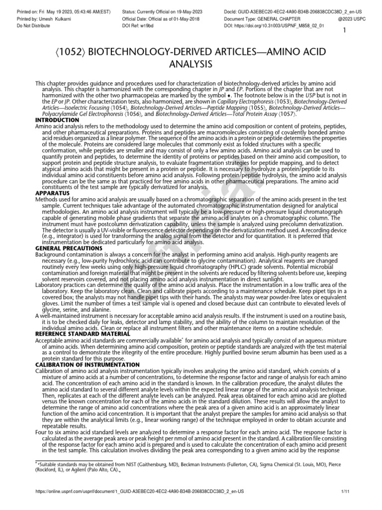 1052 USP Amino acid analysis | PDF | High Performance Liquid ...