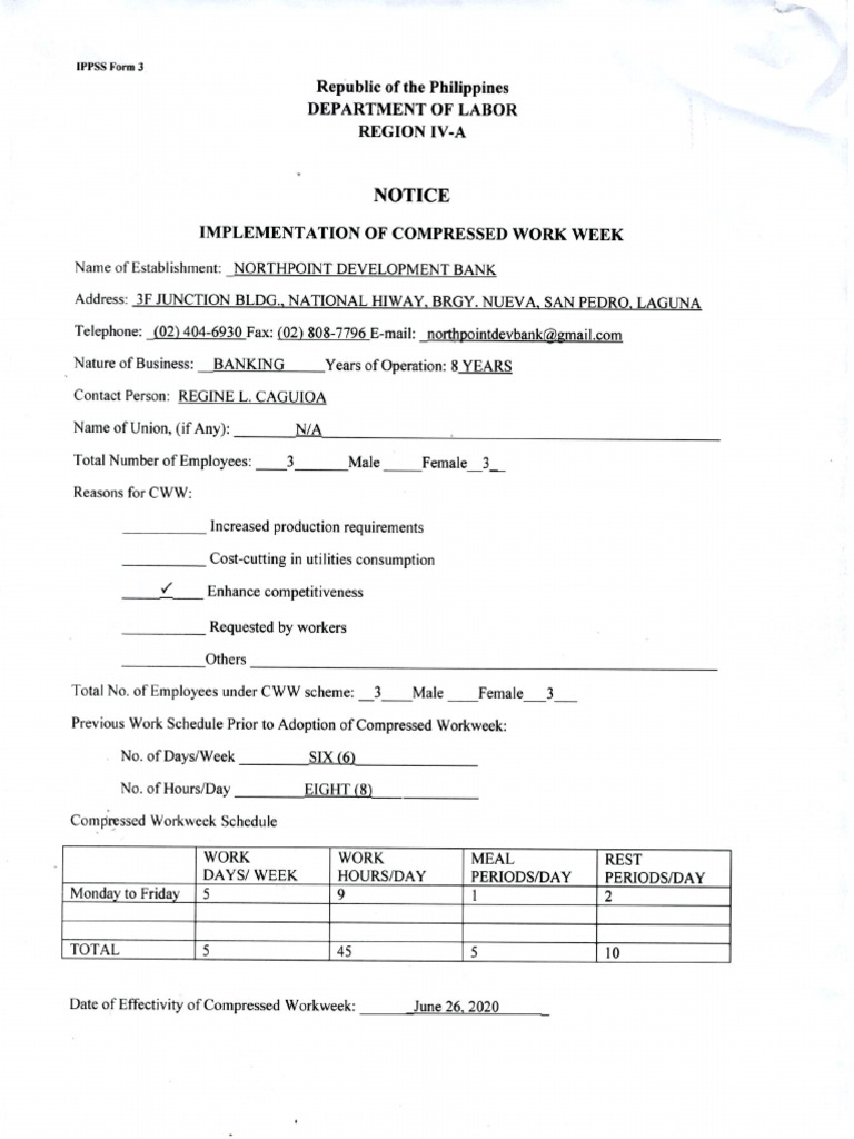Notice Implementation of Compressed Work Week | PDF