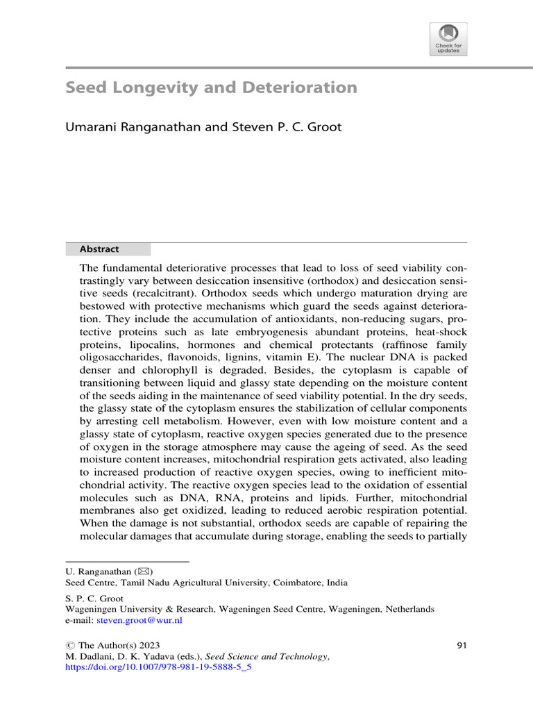 Seed Longevity: Orthodox vs. Recalcitrant | PDF | Seed | Reactive ...