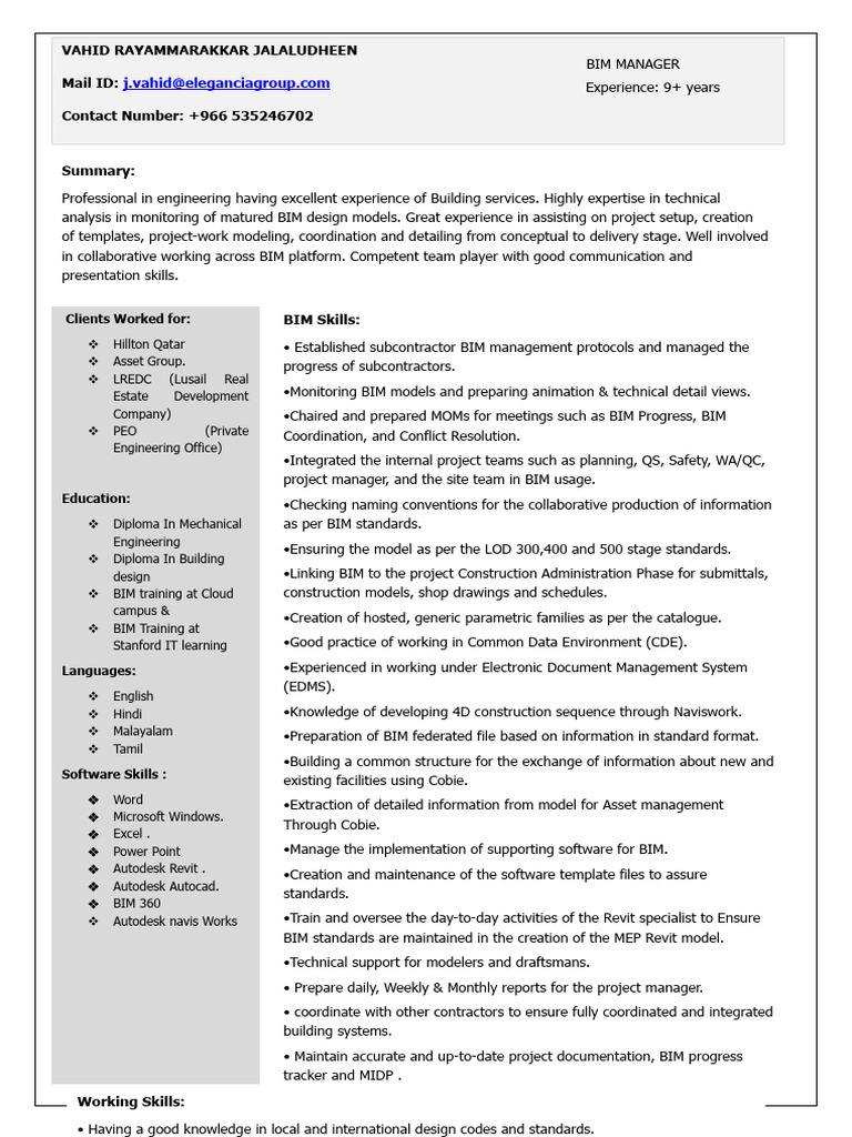 BIM Manager CV-Vahid | PDF | Building Information Modeling | Autodesk Revit