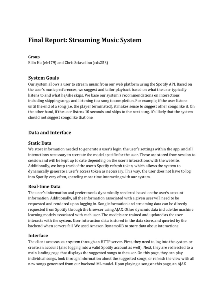 Final Report Streaming Music System | PDF | Web Server | Internet & Web