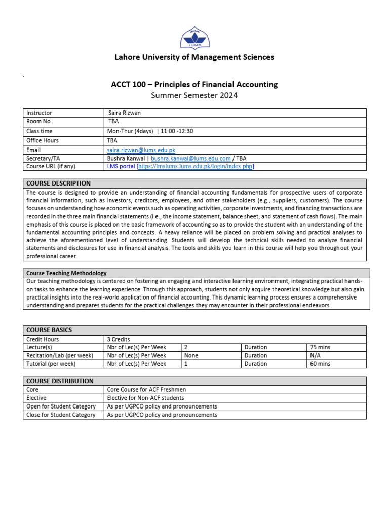 Acct 100 Principle Of Financial Accounting Saira Rizwan Pdf