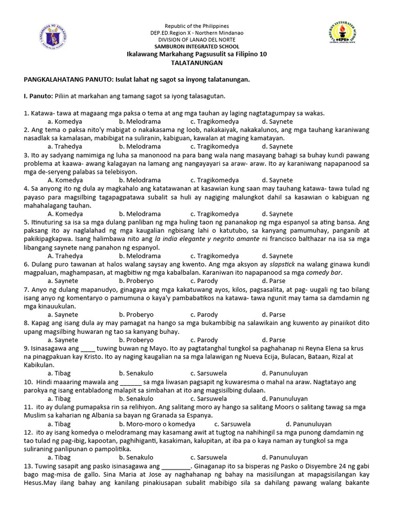 F10 2nd Grading Exam Pdf